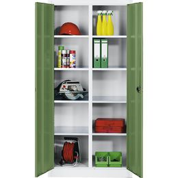 C+P Materialschrank aus Stahlblech, 8 Fachböden, HxBxT 1950 x 930 x 500 mm, Türe resedagrün, Korpus lichtgrau