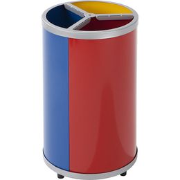 Var Wertstoffsammler, rund, Volumen 3 x 30 l, HxØ 720 x 420 mm, gelb, blau, rot