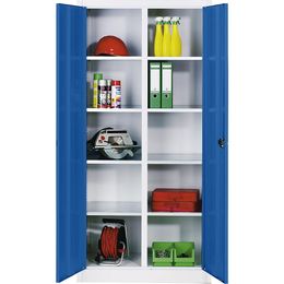 C+P Materialschrank aus Stahlblech, 8 Fachböden, HxBxT 1950 x 1200 x 500 mm, Tür enzianblau, Korpus lichtgrau