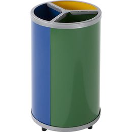 Var Wertstoffsammler, rund, Volumen 3 x 30 l, HxØ 720 x 420 mm, gelb, blau, grün
