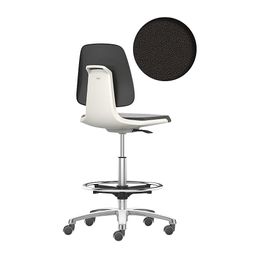 bimos Arbeitsdrehstuhl LABSIT, Hochstuhl mit Sitz-Stopp-Rollen und Fußring, Sitz mit Stoffbezug, weiß