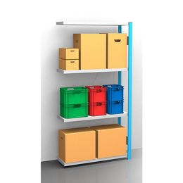 eurokraft pro Fachboden-Steckregal, blau / verzinkt, Regalhöhe 2000 mm, Fachbodenbreite 965 mm, Anbauregal, Fachbodentiefe 350 mm