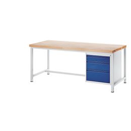 Rau Werkbank, Gestellbauweise, 3 Schubladen Größe L je 1 x 120/180/240 mm hoch, Tiefe 900 mm, Breite 2000 mm