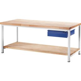 Rau Werkbank, Gestellbauweise, 1 Schublade Gr&ouml;&szlig;e L, 1 Ablageboden Buche massiv, Tiefe 700 mm, Breite 1000 mm