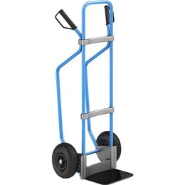 eurokraft pro Sackkarre mit Kufen, blau, Schaufel-BxT 280 x 250 mm, schwarz, Luftbereifung, ab 5 Stk