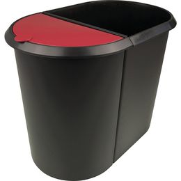 Helit System-Papierkorb, DUO, Deckel rot, Korpus schwarz, VE 2 Stk