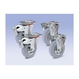 Wicke Vollgummi-Reifen, Set-Angebot, 2 x Lenkrolle mit Doppelstopp und 2 x Bockrolle, Rad-&Oslash; x Breite 100 x 30 mm