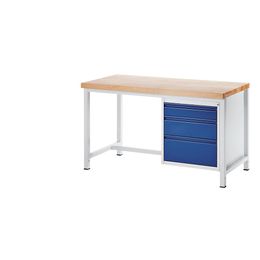 Rau Werkbank, Gestellbauweise, 3 Schubladen Größe L je 1 x 120/180/240 mm hoch, Tiefe 700 mm, Breite 1500 mm