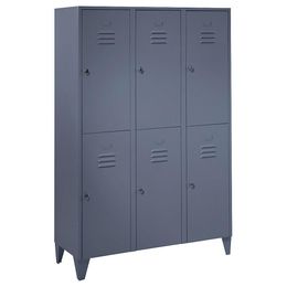 Wolf Doppelstock-Spind Berlin 2, 3 Abteile, blaugrau, Breite 1200 mm, flache Dachform