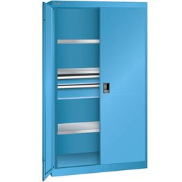 LISTA Schwerlastschrank, 3 Fachböden, 2 Schubladen, lichtblau