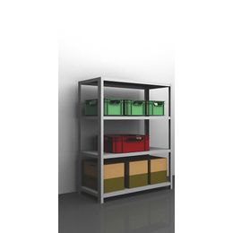 eurokraft pro Schraubregal, Bauart leicht, verzinkt, Regalhöhe 1500 mm, Bodenbreite 1300 mm, Tiefe 600 mm, Grundregal