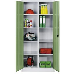 C+P Materialschrank aus Stahlblech, 8 Fachböden, HxBxT 1950 x 1200 x 500 mm, Tür resedagrün, Korpus lichtgrau