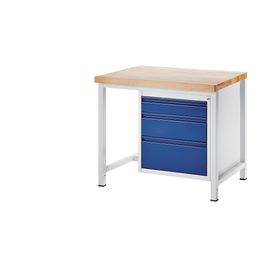Rau Werkbank, Gestellbauweise, 3 Schubladen Größe L je 1 x 120/180/240 mm hoch, Tiefe 700 mm, Breite 1000 mm