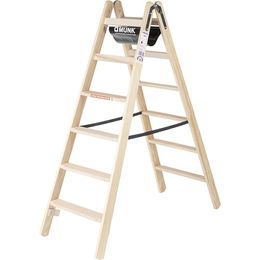 MUNK Holz-Stufenstehleiter, beidseitig begehbar, 2 x 6 Stufen, Arbeitshöhe 3000 mm