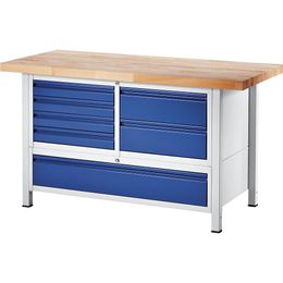 Rau Werkbank, Gestellbauweise, 6 Schubladen Gr&ouml;&szlig;e L, 1 Schublade Gr&ouml;&szlig;e XXL, Tiefe 700 mm, Breite 1250 mm