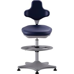 bimos Labor-Arbeitsdrehstuhl LABSTER, Höhenverstellung 550 - 800 mm, mit Gleitern und Fußring, Kunstlederbezug, blau