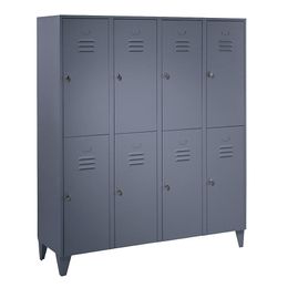 Wolf Doppelstock-Spind Berlin 2, 4 Abteile, blaugrau, Breite 1600 mm, flache Dachform
