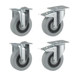 tente Polyamid-Rad-Set, grau, 2 x Lenkrolle mit Doppelstopp, 2 x Bockrolle, Rad-Ø x Breite 100 x 36 mm