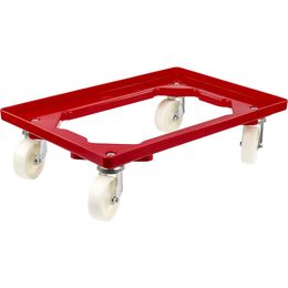 eurokraft basic Profi-Fahrgestell, 600 x 400 mm, 4 Lenkrollen aus Polypropylen, rot, ab 20 Stk
