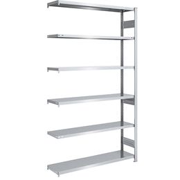 hofe Schwerlast-Steckregal, verzinkt, beidseitig, Regalhöhe 2500 mm, 6 Böden, Anbauregal, BxT 1300 x 400 mm