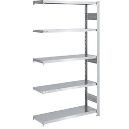 hofe Schwerlast-Steckregal, verzinkt, beidseitig, Regalhöhe 2000 mm, 5 Böden, Anbauregal, BxT 1000 x 400 mm