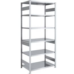 hofe Schwerlast-Steckregal, verzinkt, beidseitig, Regalhöhe 2500 mm, 6 Böden, Grundregal, BxT 1000 x 800 mm