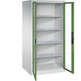 C+P Sichtfenster-Flügeltürschrank, HxBxT 1950 x 930 x 800 mm, 4 Fachböden, lichtgrau / resedagrün