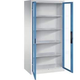 C+P Sichtfenster-Flügeltürschrank, HxBxT 1950 x 930 x 600 mm, 4 Fachböden, lichtgrau / lichtblau