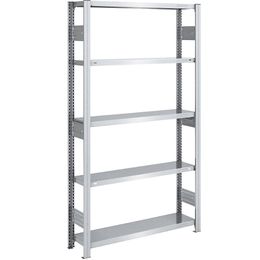 hofe Schwerlast-Steckregal, verzinkt, beidseitig, Regalhöhe 2000 mm, 5 Böden, Grundregal, BxT 1000 x 300 mm