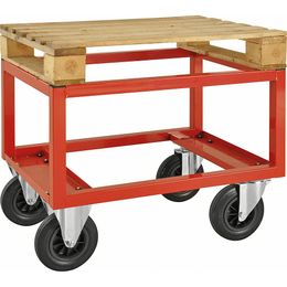 Kongamek Paletten-Fahrgestell KM221, LxBxH 800 x 600 x 650 mm, rot, 2 Lenk- und 2 Bockrollen, ab 5 Stk