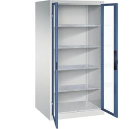 C+P Sichtfenster-Flügeltürschrank, HxBxT 1950 x 930 x 800 mm, 4 Fachböden, lichtgrau / fernblau