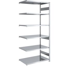 hofe Schwerlast-Steckregal, verzinkt, beidseitig, Regalhöhe 2500 mm, 6 Böden, Anbauregal, BxT 1000 x 800 mm