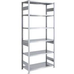 hofe Schwerlast-Steckregal, verzinkt, beidseitig, Regalhöhe 2500 mm, 6 Böden, Grundregal, BxT 1000 x 600 mm