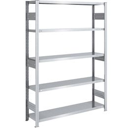 hofe Schwerlast-Steckregal, verzinkt, beidseitig, Regalhöhe 2000 mm, 5 Böden, Grundregal, BxT 1300 x 400 mm