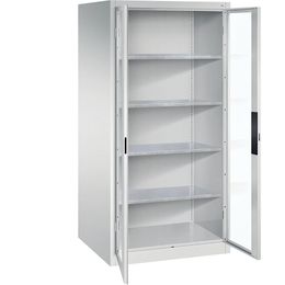 C+P Sichtfenster-Flügeltürschrank, HxBxT 1950 x 930 x 800 mm, 4 Fachböden, lichtgrau / lichtgrau
