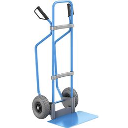eurokraft pro Sackkarre mit Kufen, blau, Schaufel-BxT 450 x 350 mm, blau, PU-Bereifung, ab 5 Stk