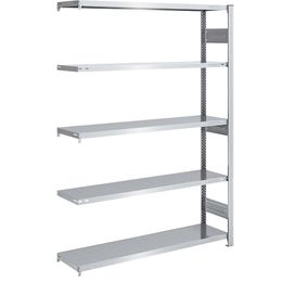 hofe Schwerlast-Steckregal, verzinkt, beidseitig, Regalhöhe 2000 mm, 5 Böden, Anbauregal, BxT 1300 x 400 mm