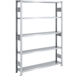 hofe Schwerlast-Steckregal, verzinkt, beidseitig, Regalhöhe 2000 mm, 5 Böden, Grundregal, BxT 1300 x 300 mm