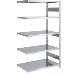 hofe Schwerlast-Steckregal, verzinkt, beidseitig, Regalhöhe 2000 mm, 5 Böden, Anbauregal, BxT 1000 x 800 mm