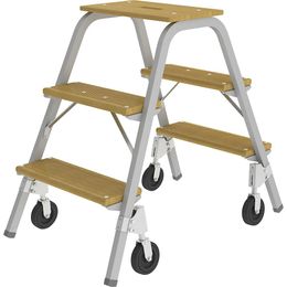 MUNK Stahlrohr-Tritt mit Holzstufen, mit 4 Bremsrollen, 3 Stufen inkl. Plattform