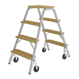 MUNK Stahlrohr-Tritt mit Holzstufen, mit 4 Bremsrollen, 4 Stufen inkl. Plattform