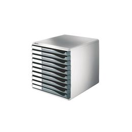Leitz Ablagebox, Post- und Formular-Set, Gehäuse grau, Schubladen dunkelgrau, 10 Schubladen