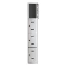 Wolf 4er-Schließfachschrank Hamburg, 1 Abteil, 4 Fächer, Höhe 410 mm, Breite 300 mm, Anbauelement, lichtgrau / lichtgrau