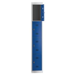 Wolf 4er-Schließfachschrank Hamburg, 1 Abteil, 4 Fächer, Höhe 410 mm, Breite 300 mm, Anbauelement, lichtgrau / enzianblau