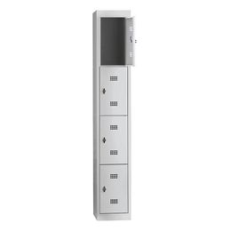 Wolf 4er-Schließfachschrank Hamburg, 1 Abteil, 4 Fächer, Höhe 410 mm, Breite 300 mm, Grundelement, lichtgrau / lichtgrau