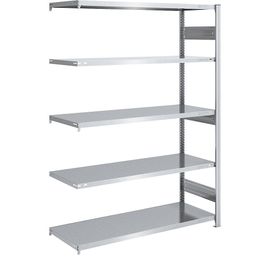 hofe Schwerlast-Steckregal, verzinkt, beidseitig, Regalhöhe 2000 mm, 5 Böden, Anbauregal, BxT 1300 x 600 mm