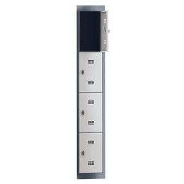 Wolf 4er-Schließfachschrank Hamburg, 1 Abteil, 4 Fächer, Höhe 410 mm, Breite 300 mm, Anbauelement, anthrazitgrau / lichtgrau