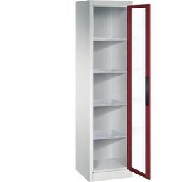 C+P Sichtfenster-Flügeltürschrank, HxBxT 1950 x 502 x 500 mm, 4 Fachböden, lichtgrau / rubinrot