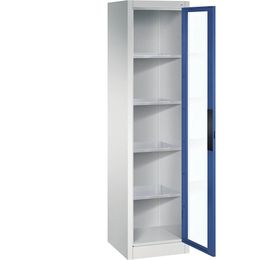 C+P Sichtfenster-Flügeltürschrank, HxBxT 1950 x 502 x 500 mm, 4 Fachböden, lichtgrau / enzianblau
