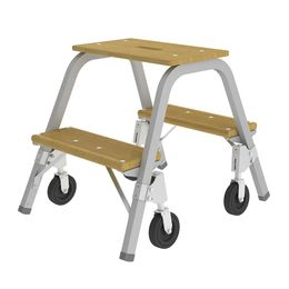 MUNK Stahlrohr-Tritt mit Holzstufen, mit 4 Bremsrollen, 2 Stufen inkl. Plattform